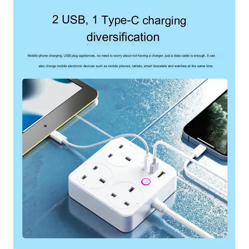 Jual Aixi-Shs Tuya Smart Wifi Smart Power Strip 3 Uk Sockets Power ...