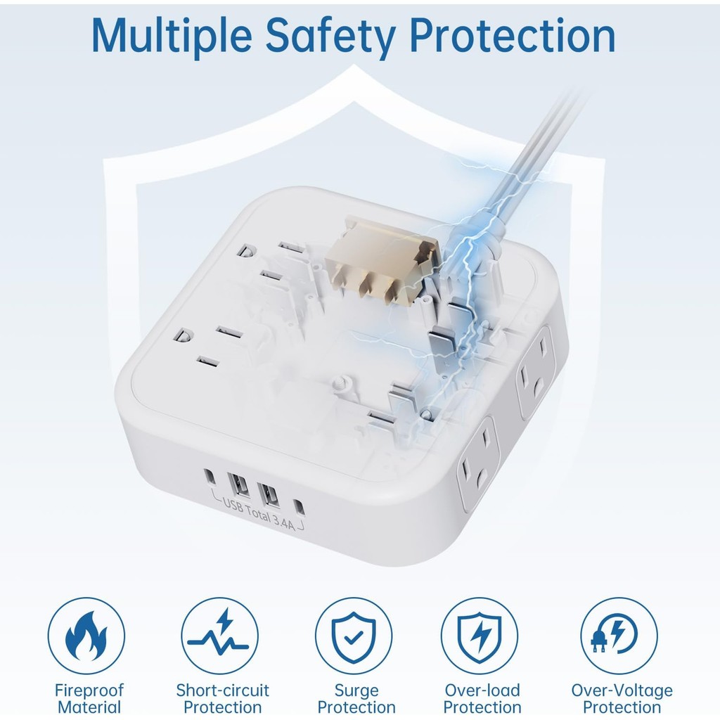 Jual 8 Way Surge Protector Power Strip With 2 Usb 2 Type C Fast Charger ...