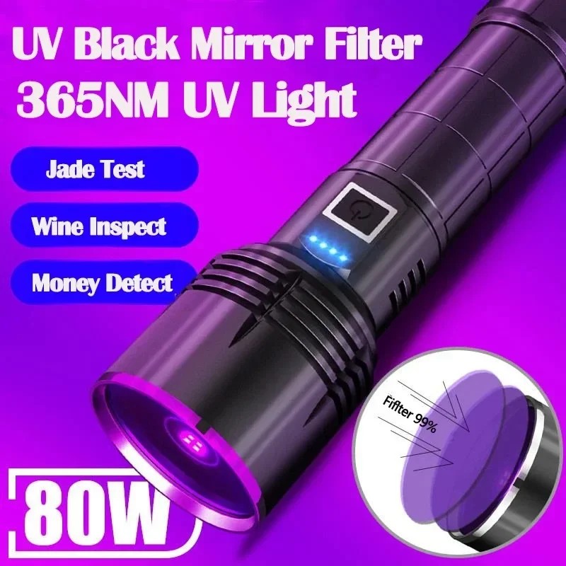 Jual Powerful 365Nm Uv Flashlight Usb Rechargeable Waterproof Purple ...