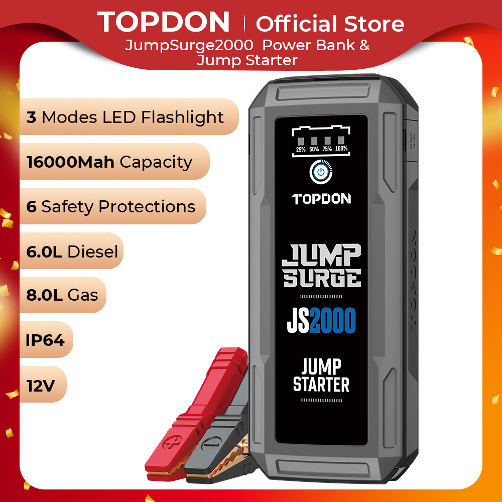 Jual IMPORT Topdon JS2000 2000A Jump Starter Power Bank 12V Car Starting Device 16000Mah Battery ...