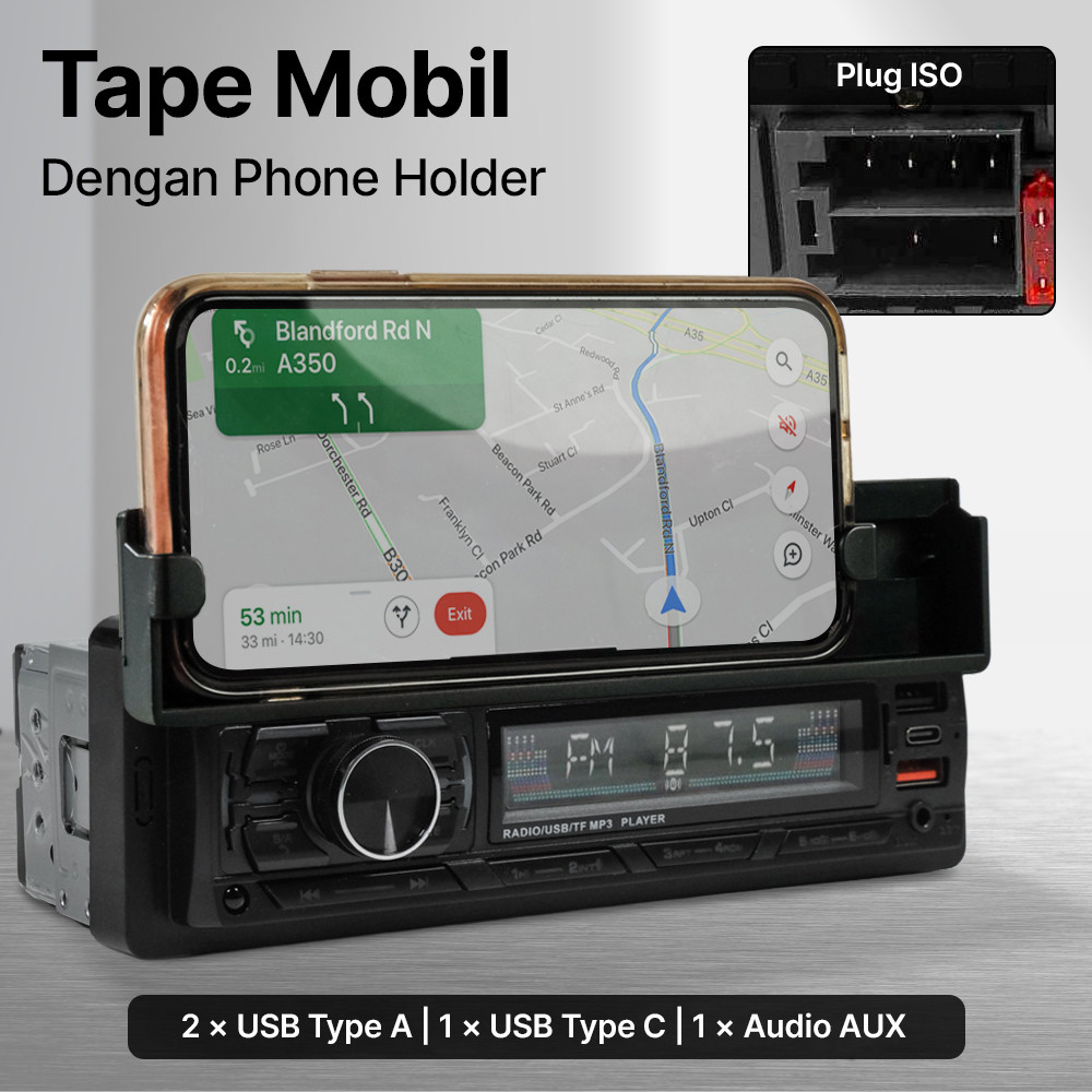 Jual Taffware Tape Mobil Audio MP3 Player Bluetooth USB ISO Phone ...