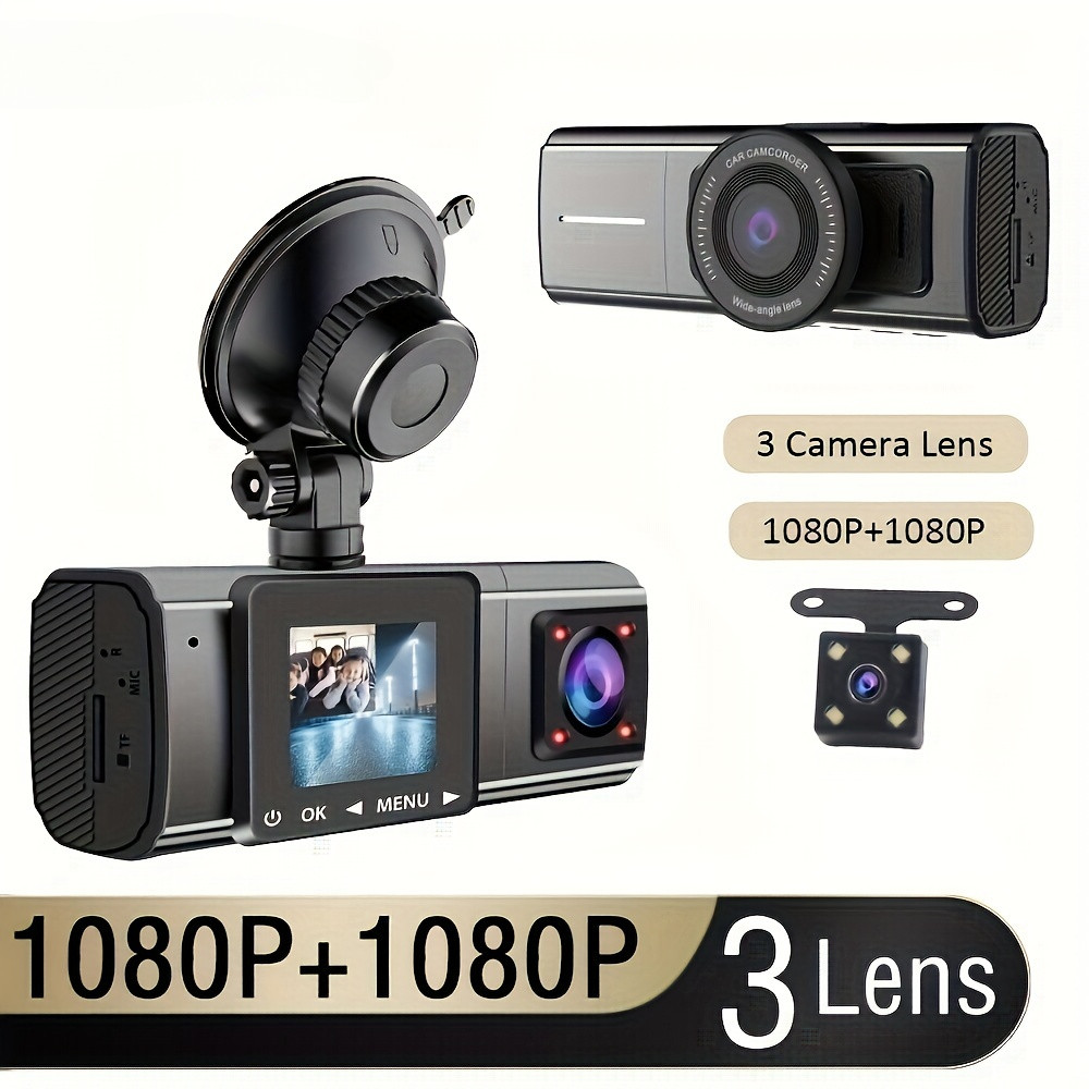 Jual 3 Camera Dash Cam 1080P Front And Inside And Rear, Vehicle Black ...