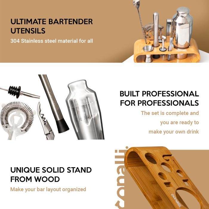 Jual Cocktail Shaker Set 550ml - Alat Bartender Stainless 10 in 1 Bar ...