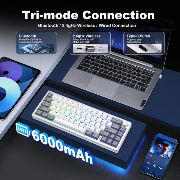 Jual YUNZII AL68 / AL-68 WIRELESS ALUMUNIUM MECHANICAL KEYBOARD GAMING ...