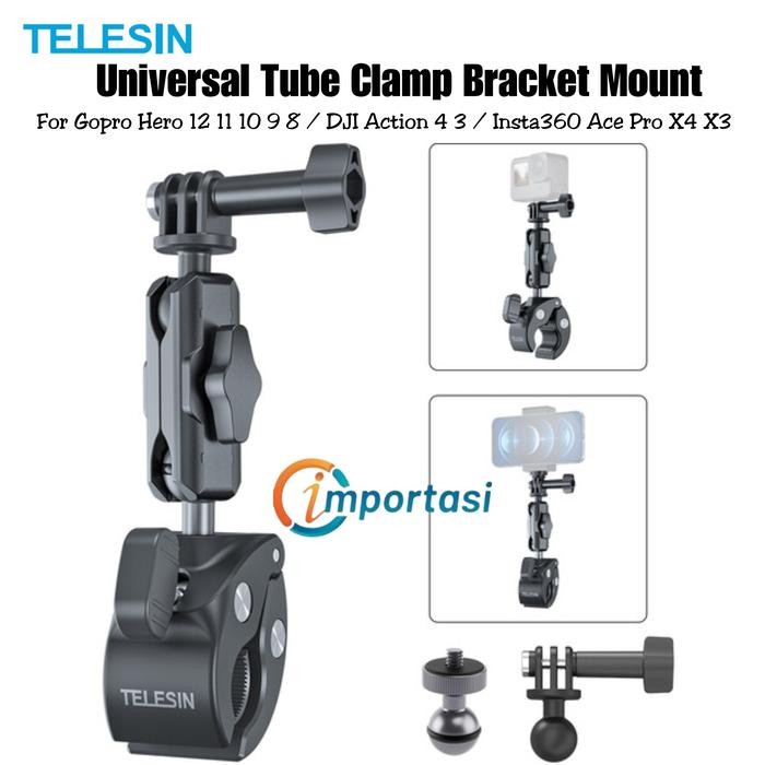 Jual TELESIN UNIVERSAL TUBE CLAMP MOUNT GOPRO 13 12 11 10 INSTA360 X4 ...