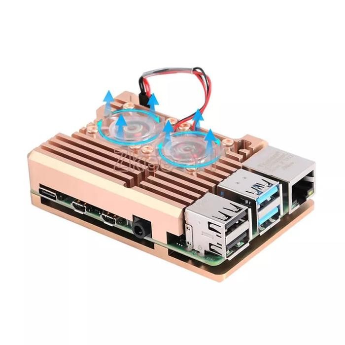 Jual Raspberry Pi 4 B Metal Case Armor Gold Double Fan Aluminium ...