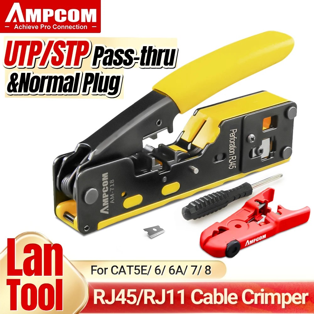 Jual AMPCOM RJ45 RJ11 Pass Through Crimping Tool for Cat7/6A Cat6/5 ...