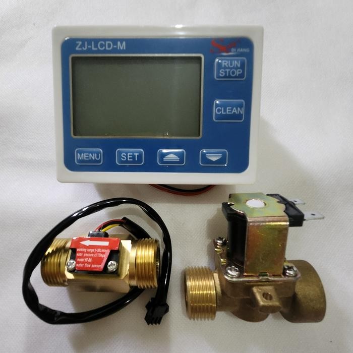 Jual Terpopuler Digital Flow Meter Control Zj-Lcd-M+Flow Sensor 3/4 Inch+Solenoid Valve 3/4 Inch ...