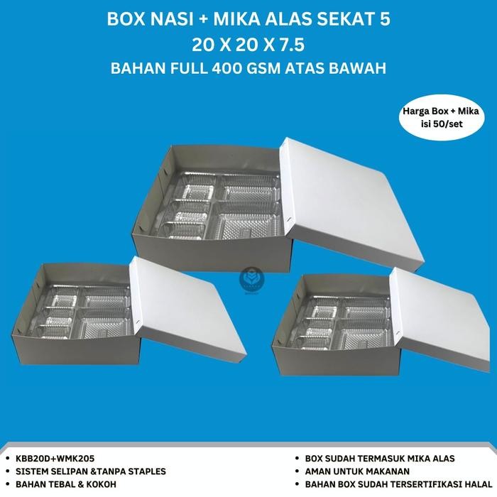 Jual Dus Nasi 20x20 Plus Mika Paket 50 Set Box Nasi 20x20 (Paket 50 Set-KBB20DMK) | Shopee Indonesia