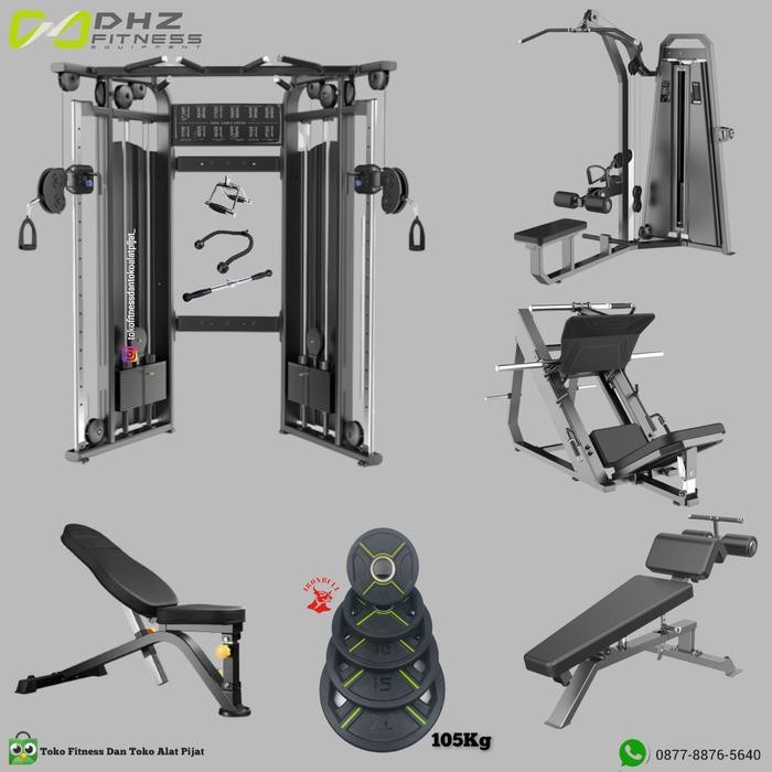 Jual Paket DHZ MASHINE /Dual Pulley/Bench/Legpress/ Plate/Lat PullDown ...