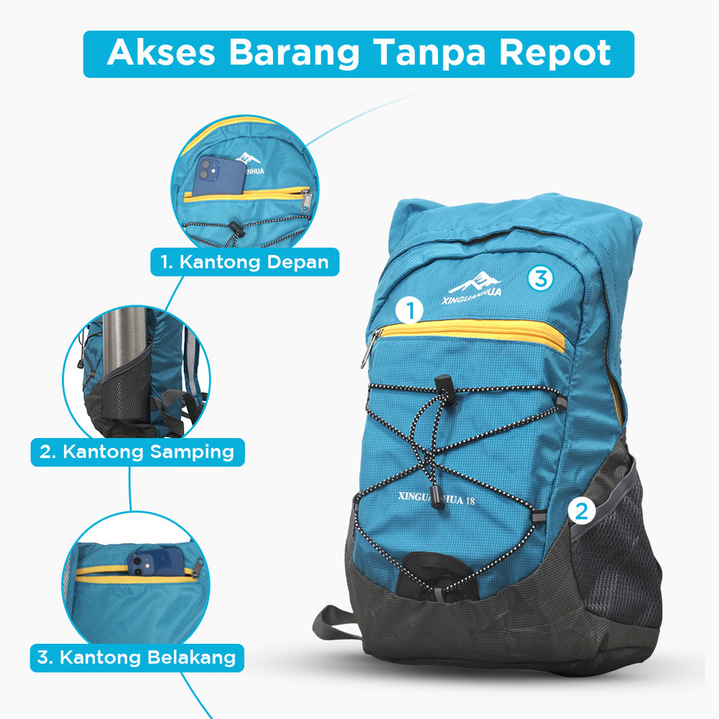 Jual XINGUANHUA Tas Gunung Ransel Lipat Travel Backpack Waterproof 17L - XA94WD *caga_shop11 ...
