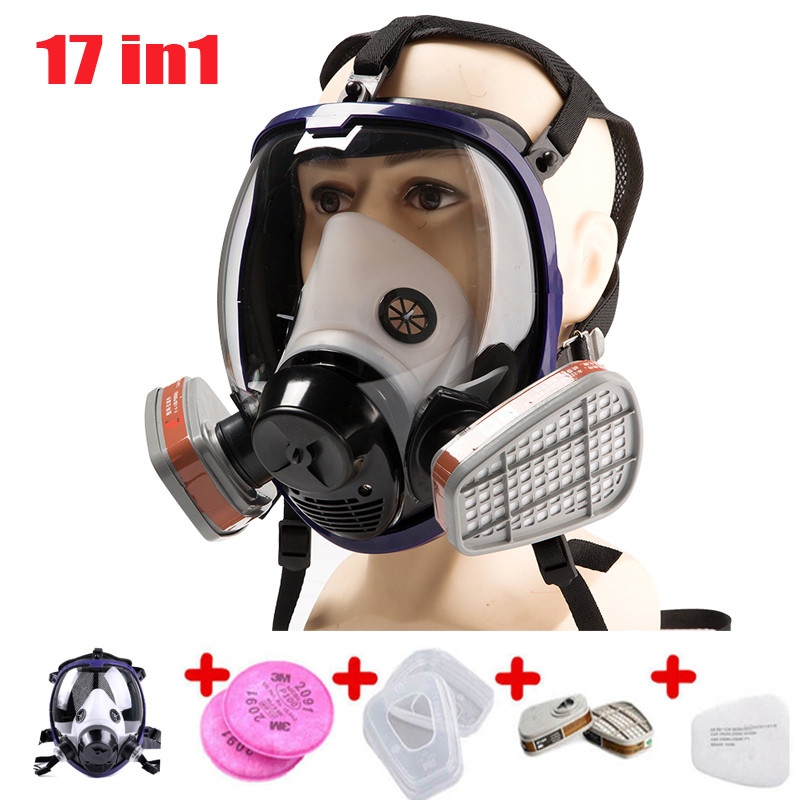 Jual 17 in 1 Full Face Gas Mask Silicone Filter Chemical Mask Dust Acid ...