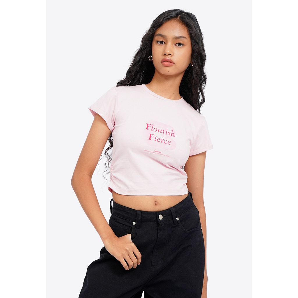 Jual COLORBOX Printed Short Sleeve Crop T-Shirt Lt. Pink | Shopee Indonesia