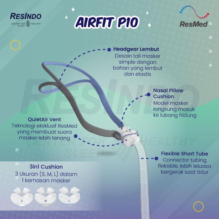 Jual AirFit P10 Nasal Pillow CPAP Mask ResMed - Masker CPAP Set Lengkap ...
