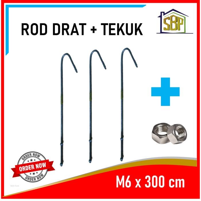 Jual Pilihan- Suspension Rod Drat + Tekuk M6 X 300 Cm Kawat Gantungan ...