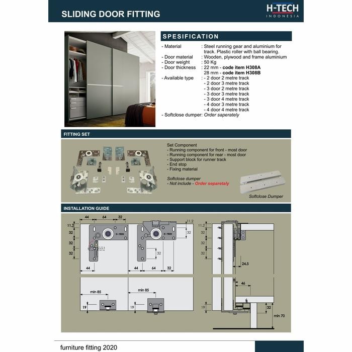 Jual Roda Pintu Lemari Rel Sliding Geser Tl01 3 Pintu 3 Meter Model Hettich | Shopee Indonesia