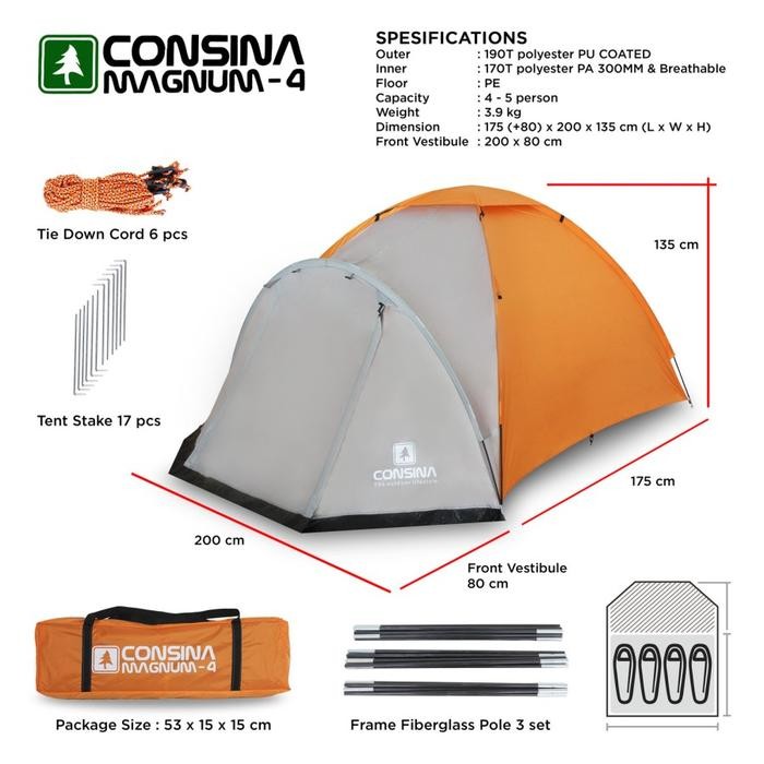 Jual Consina Frame Tenda Magnum 4 Bahan Preum Fiber Kuat | Shopee Indonesia