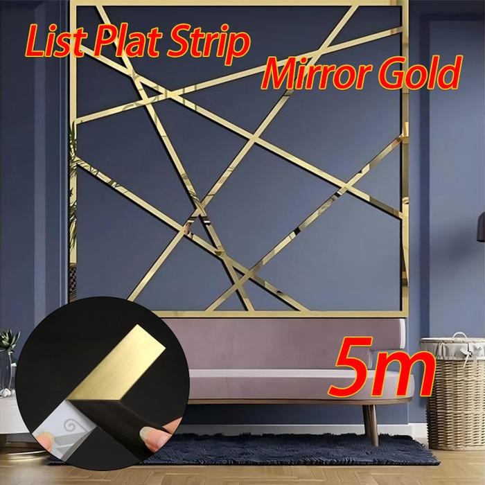 Jual 5M List Plat Strip Mirror Gold 2.5cm Dekorasi Stiker 2cm Dekorasi ...