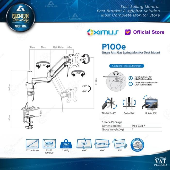 Jual Bracket Monitor Gas Spring Oximus P100E Single Monitor Lcd Led ...