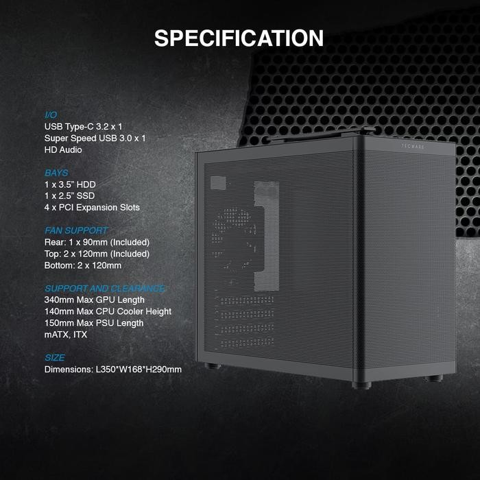 Jual Tecware Fusion 3 Airflow Mesh M-ATX SFF Case Casing PC + 3 Fan PWM ...