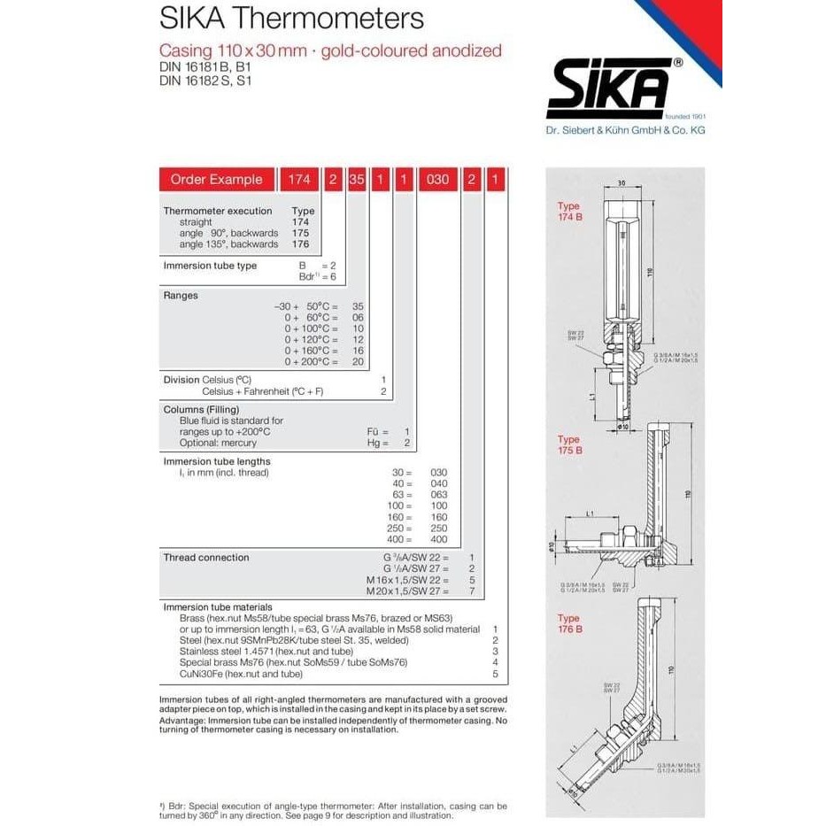 Jual SIKA BRASS THERMOMETER STICK 50 CELCIUS INDUSTRIAL - 175B BELOK ...