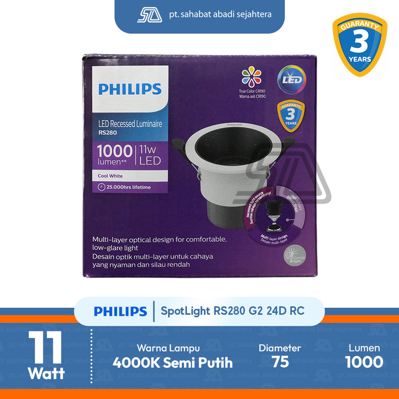 Jual Philips Lampu LED SpotLight RS280 G2 11W D75 24D RC RD Semi Putih ...