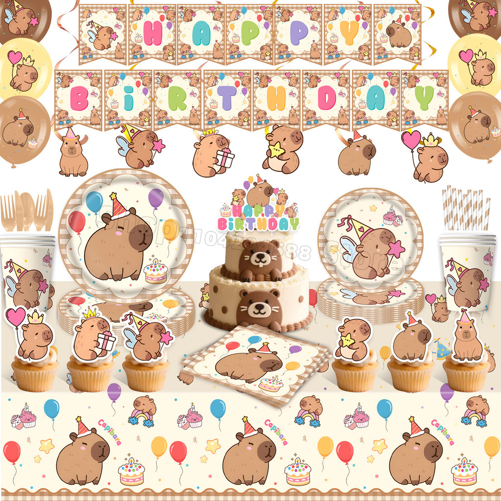 Jual Capibara Party Decoration Capybara Birthday Supplies Plates Cups ...
