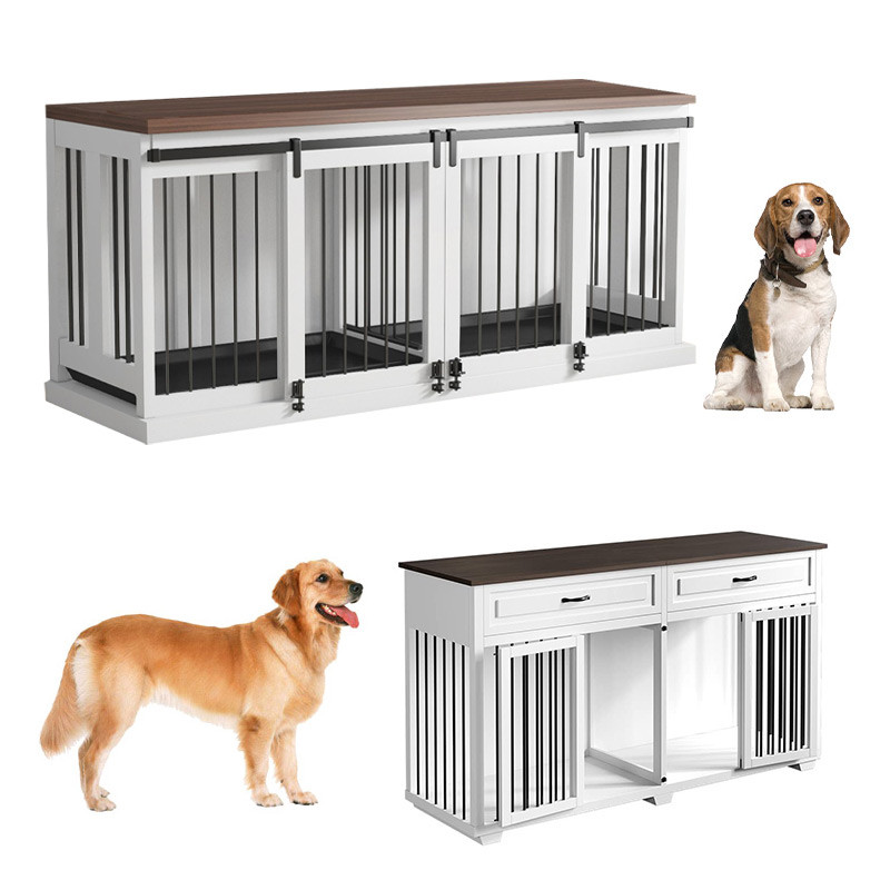 Jual Luxury Double Dog Crate Furniture Wooden Dog Crate Table with Tray ...