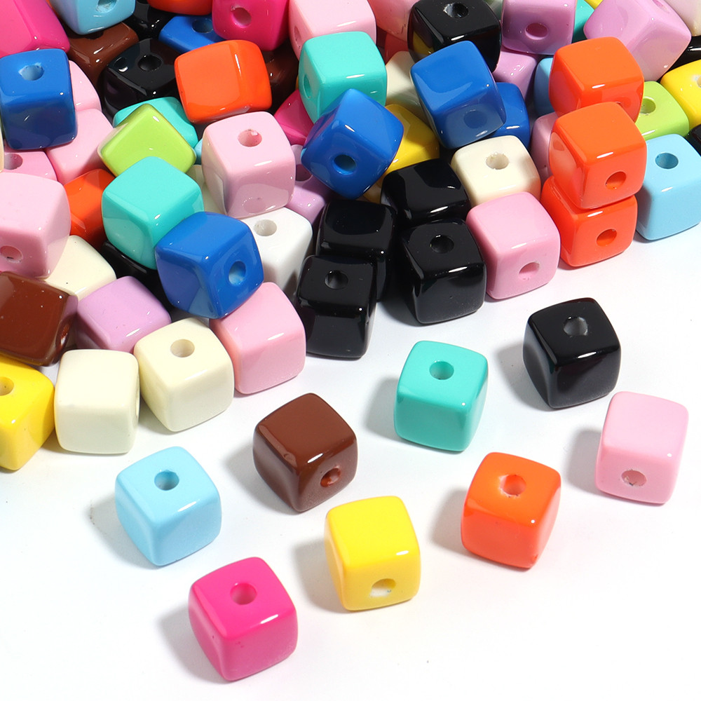 Jual 10Pcs/Lot Acrylic Square Shape Beads Baking Varnish Cube Spacer ...