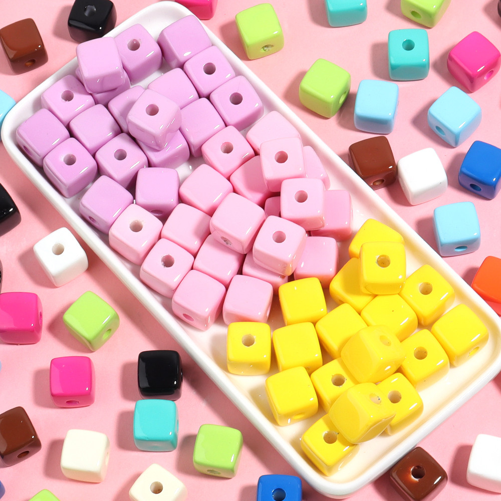 Jual 10Pcs/Lot Acrylic Square Shape Beads Baking Varnish Cube Spacer ...
