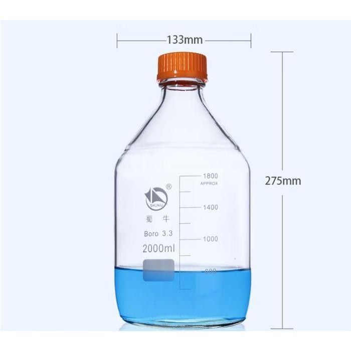 Jual Botol Reagen Kaca Bening 2000 Ml Botol Sampel Laboratorium Reagent ...
