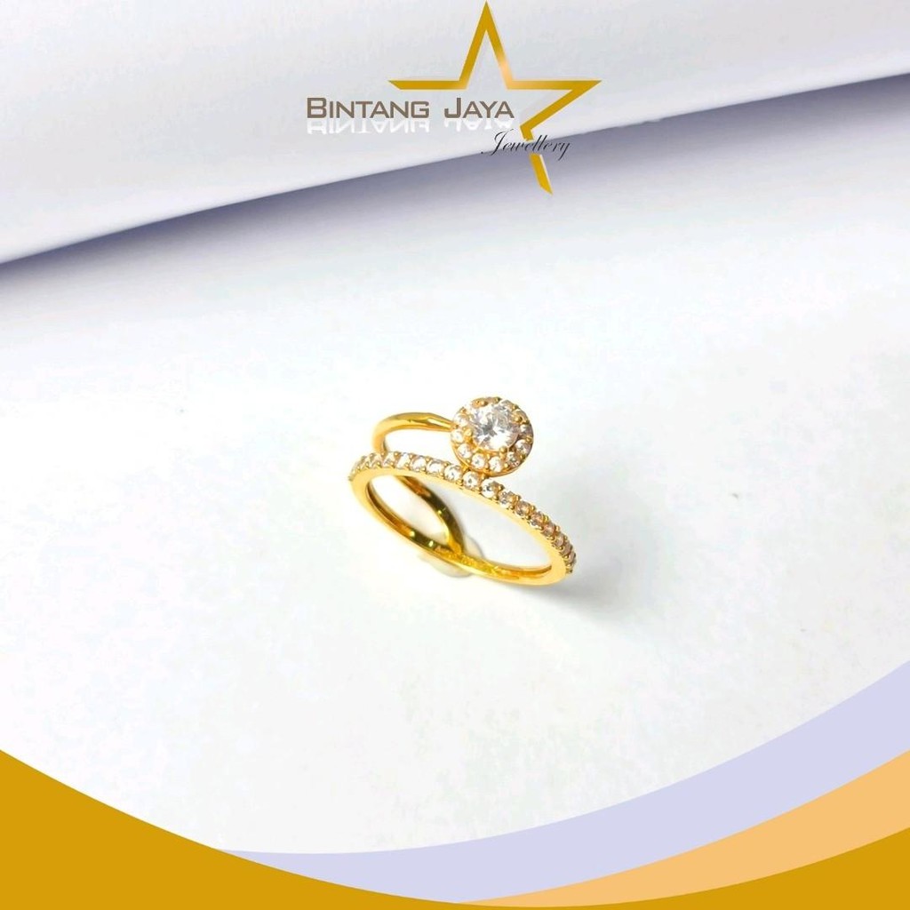 Jual Cincin Emas Asli Dua Ring Bulat M Putih & Sebaris M Putih (16K ...