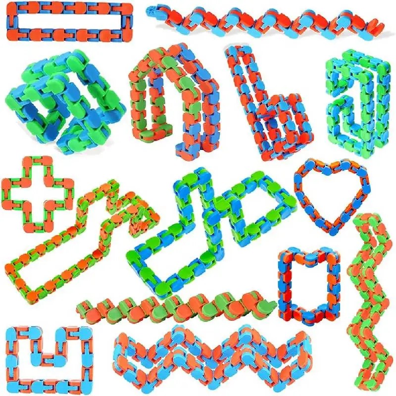 Jual 3pc 24 Links Wacky Tracks Toy Snake Click Snap Fidget Toy Chain ...