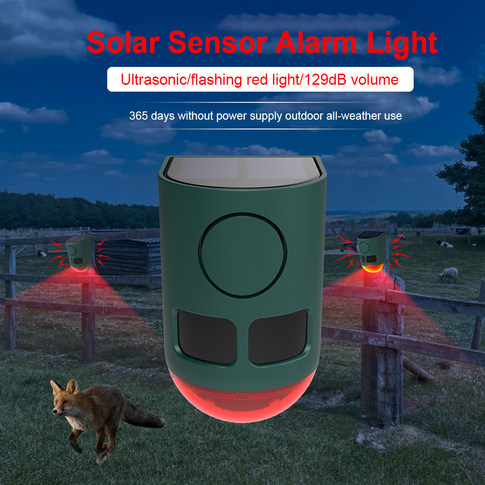 Jual Solar Infrared Motion Sensor Alarm Animal Repeller With Flashing Light 129Db Loud Sound ...
