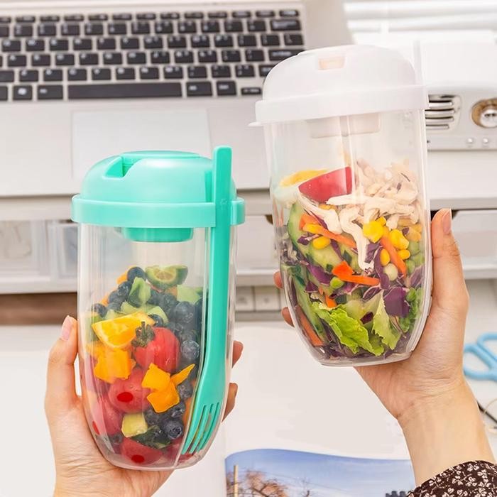 Jual TC Botol Salad 1000ML dengan Sendok Garpu + Botol Saus Kecil ...