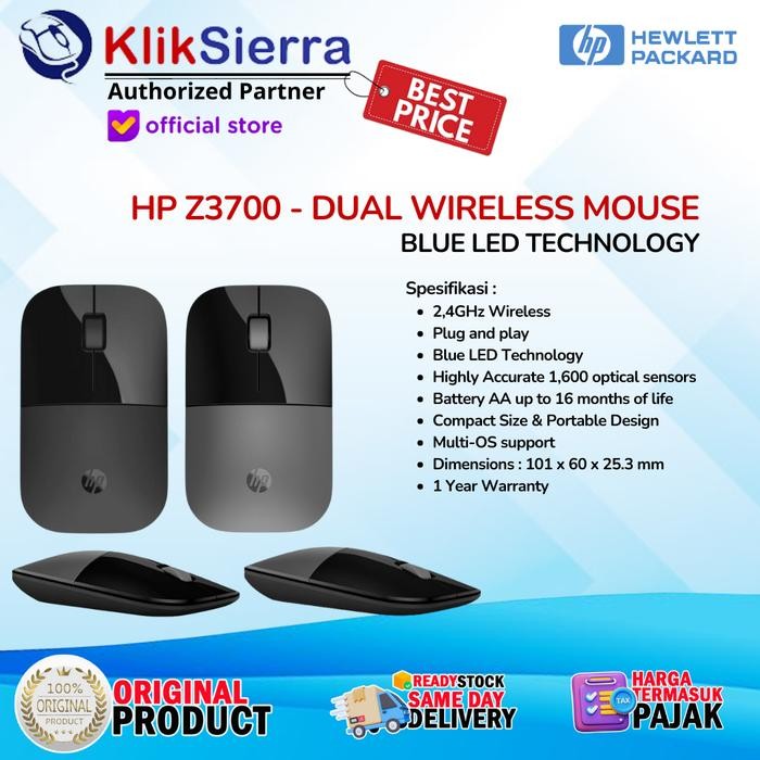 Jual HP Z3700 Dual Bluetooth Wireless Mouse - 1600DPI Optical Blue LED ...