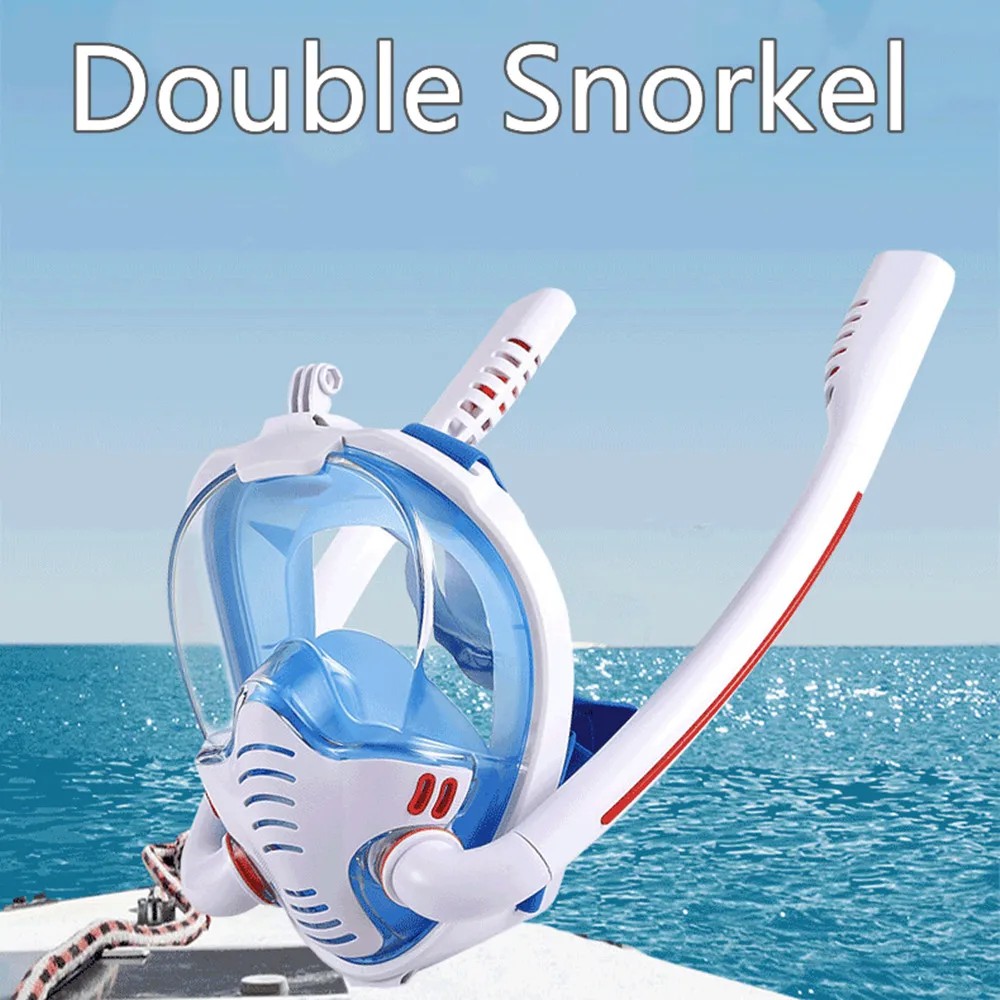 Jual Snorkeling Mask Double Tube Silicone Full Dry Diving Mask Adult ...