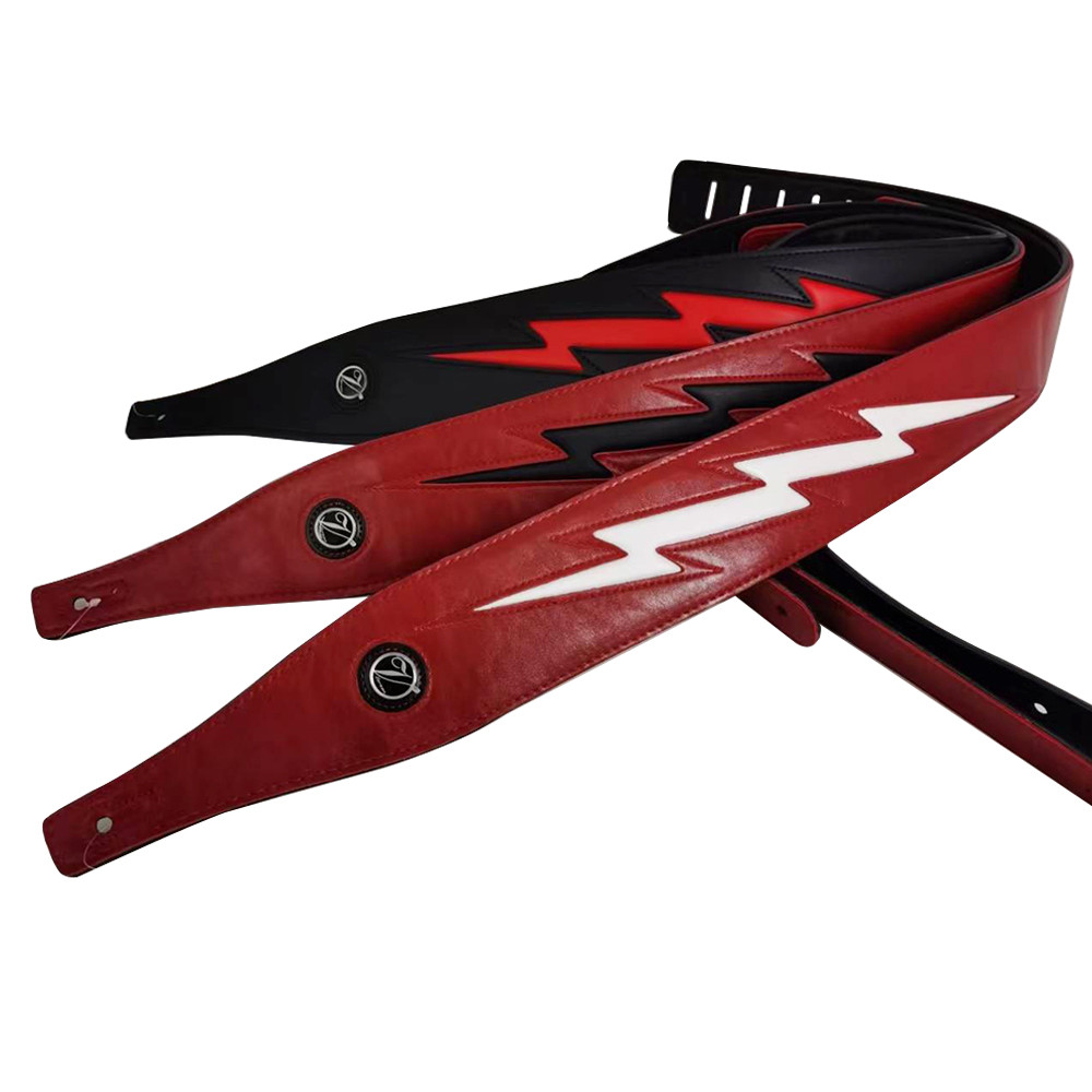 Jual YUEKO Red Black White PU Leather Guitar Strap Cool Lightning ...