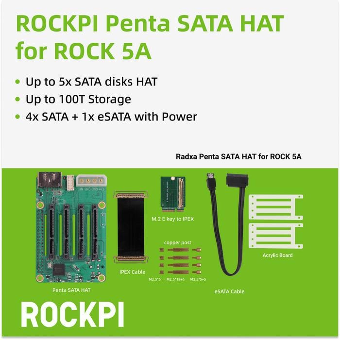 Jual ROCKPI Penta SATA HAT - Up to 5x SATA disks HAT for Raspberry Pi 5 ...