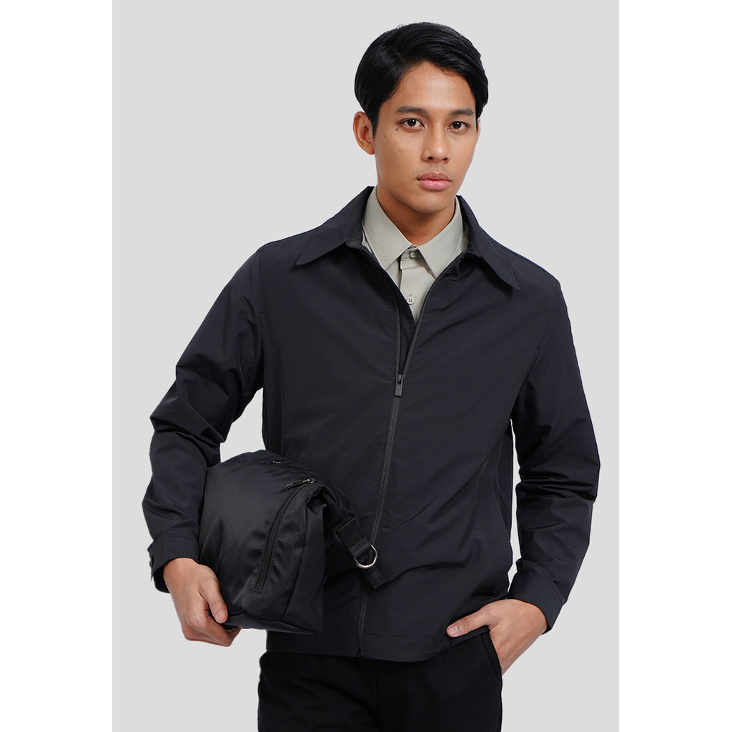 Jual Executive Slim Fit Collar Jacket with Zipper Black | Shopee Indonesia