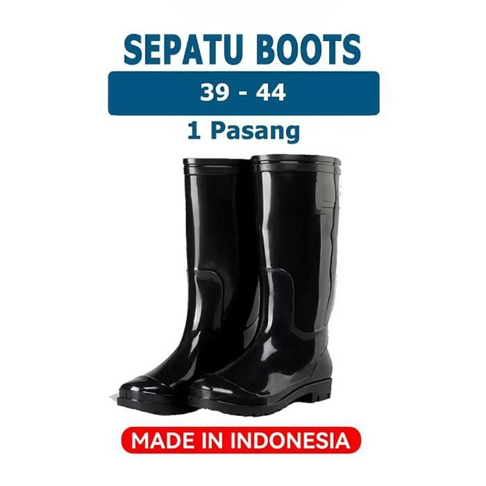 Jual Pilihan- Sepatu Boots Pria Karet Hitam Panjang / Sol Tebal, Anti ...