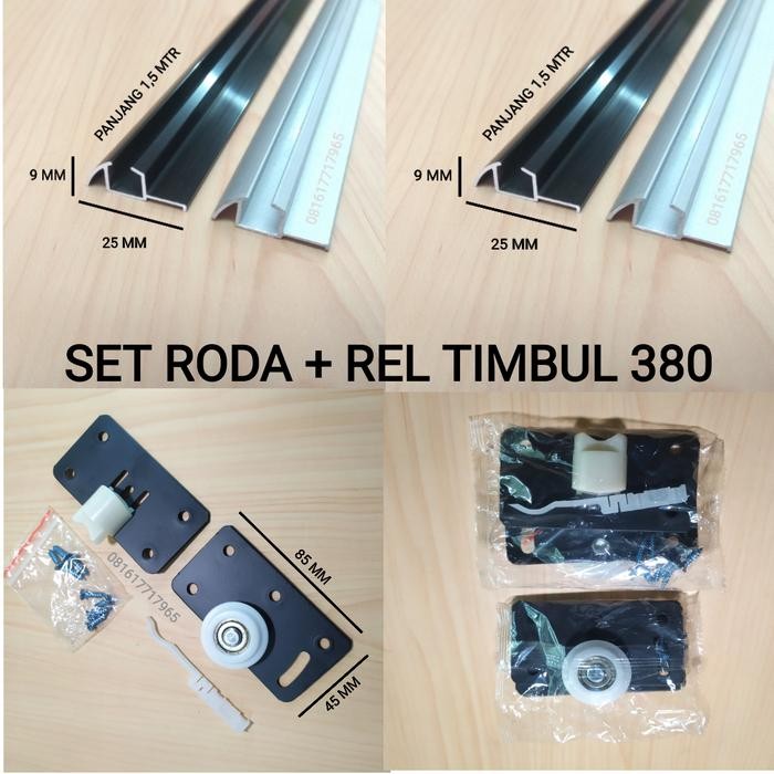 Jual Set Roda PLUS Rel Timbul 380 Pintu Lemari Sliding / Geser ( 1,5 Mtr ) | Shopee Indonesia