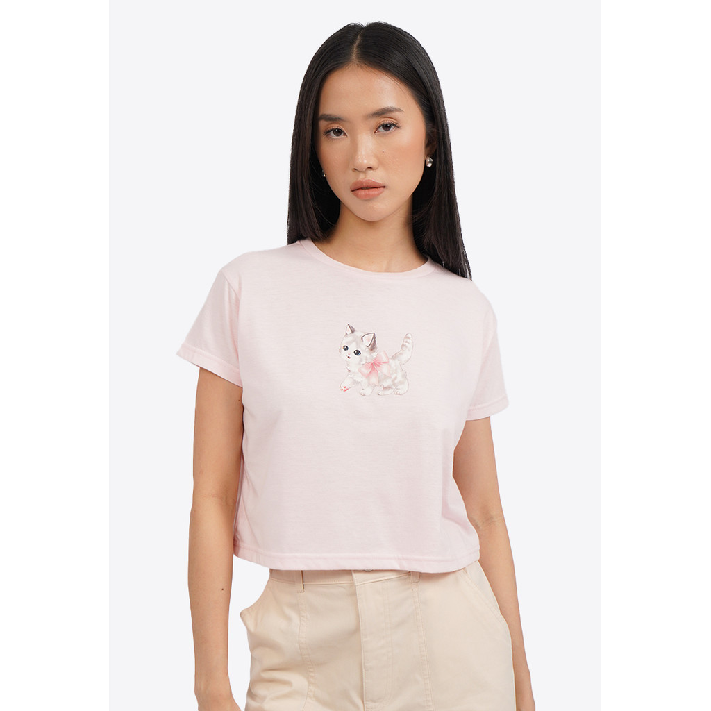 Jual COLORBOX Short Sleeve Graphic Crop T-Shirt Lt. Pink | Shopee Indonesia