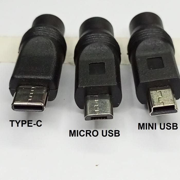 Jual (Allthebest) Adapter DC Jack 5.5x2.1mm Female to Micro USB Mini USB Type C | Shopee Indonesia