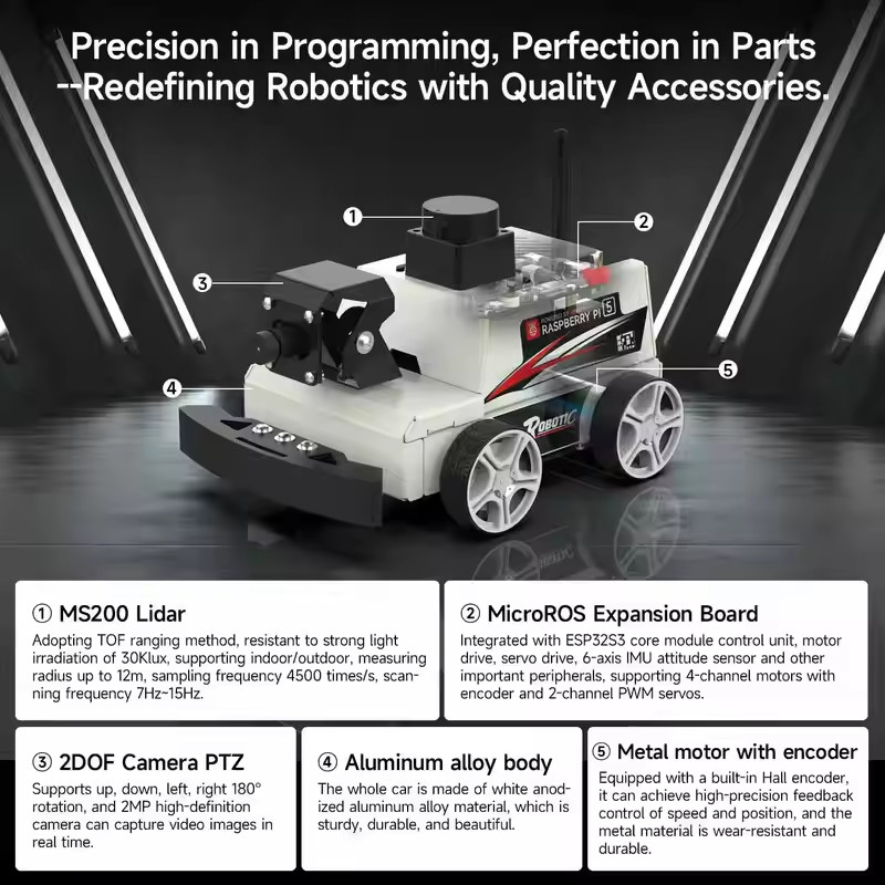 Jual Raspberry Pi 5 Car ROS2 Educational Robot Kit with TOF Lidar Support SLAM Navigation AI ...