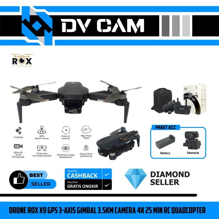 Jual Drone ROX X9 GPS 3-Axis Gimbal 3.5KM Camera 4K 25 Min RC ...