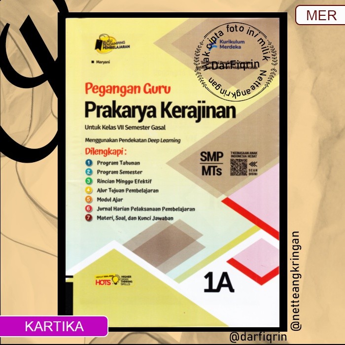 Jual Pegangan Guru Prakarya: Kerajinan Kelas 7 Semester 1 SMP/MTs KURMER Kurikulum Merdeka ...