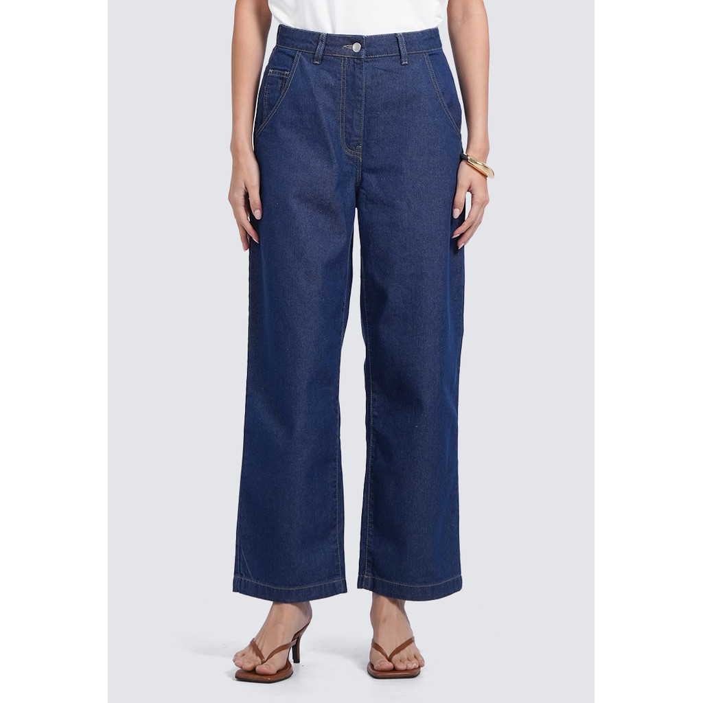 Jual Et Cetera High Waist Straight Denim Pants MED BLUE | Shopee Indonesia