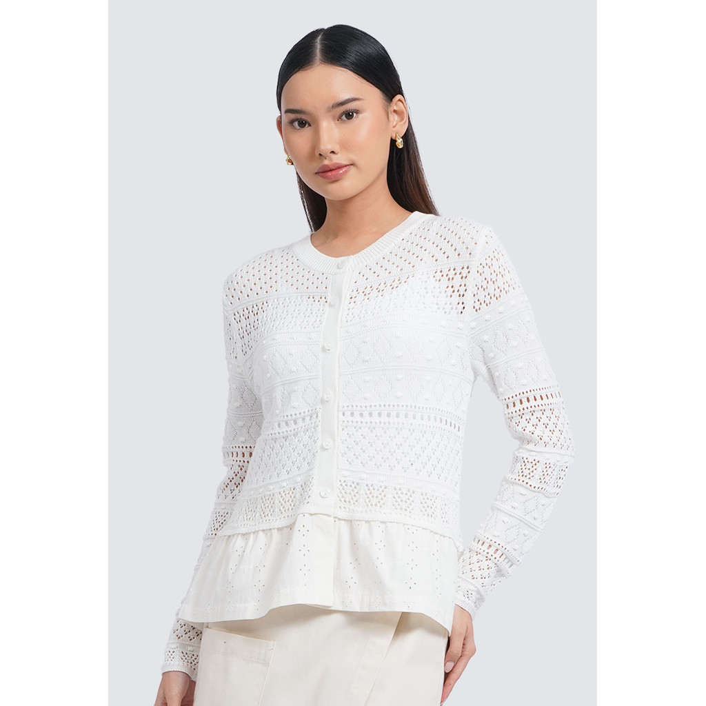Jual Et Cetera Long Sleeve Textured Knit Cardigan ECRU | Shopee Indonesia