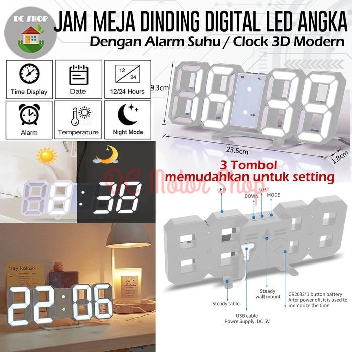Jual Jam Meja Dinding Digital Led Angka Dengan Alarm Suhu / Clock 3D ...